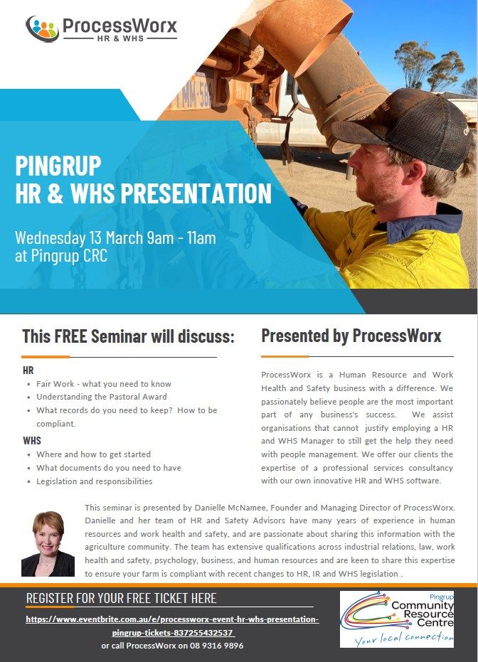 HR & WHS Seminar, Pingrup Community Resource Centre, Mount Barker, 13 ...