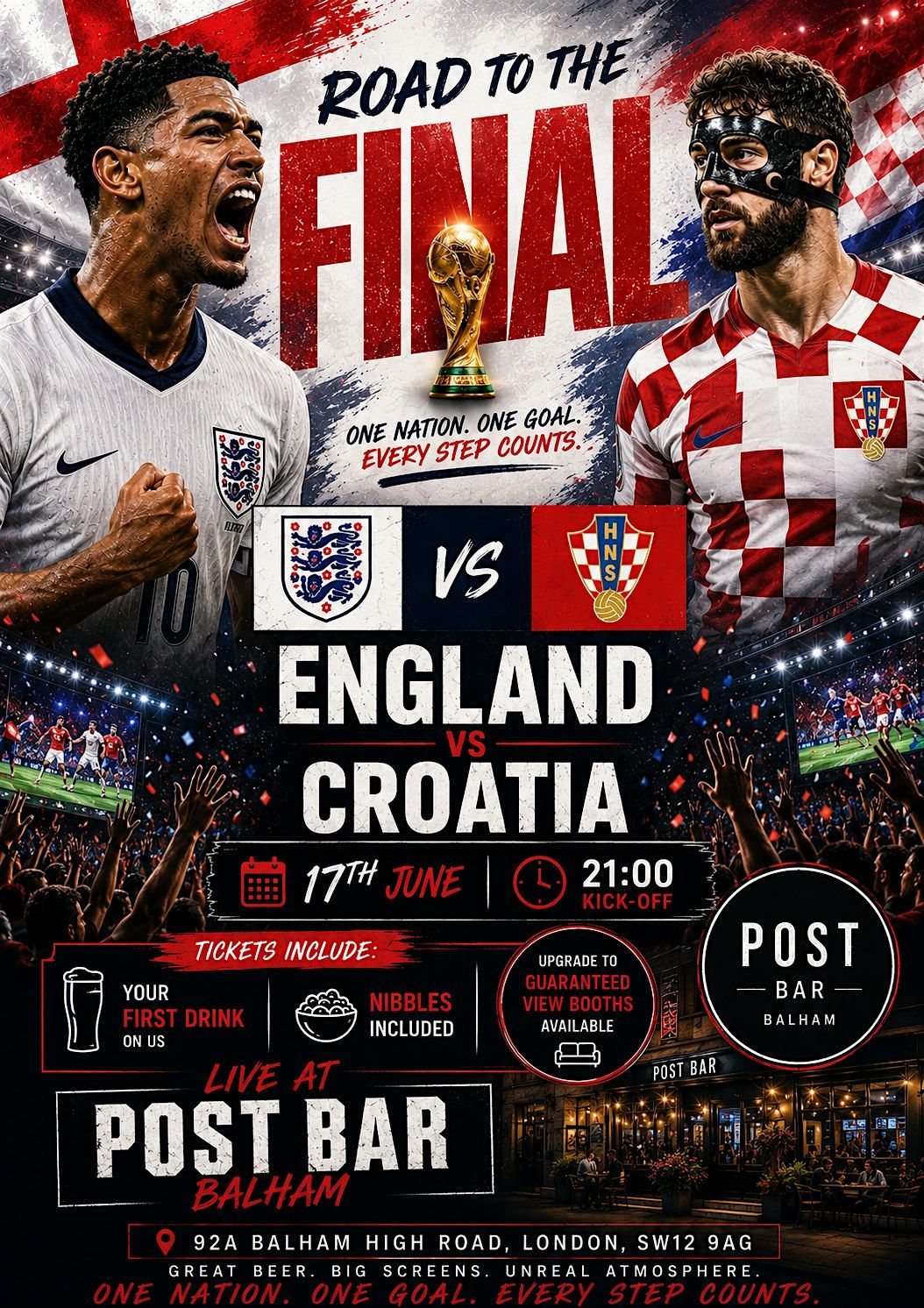 England vs Croatia - World Cup 2026, Post Bar Balham, Wimbledon, 17 ...