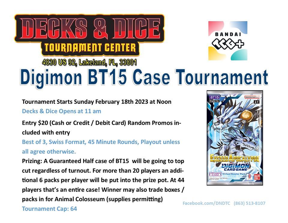 Decks & Dice Digimon BT15 Exceed Apocalypse Case Tournament, Decks & Dice Tournament Center ...