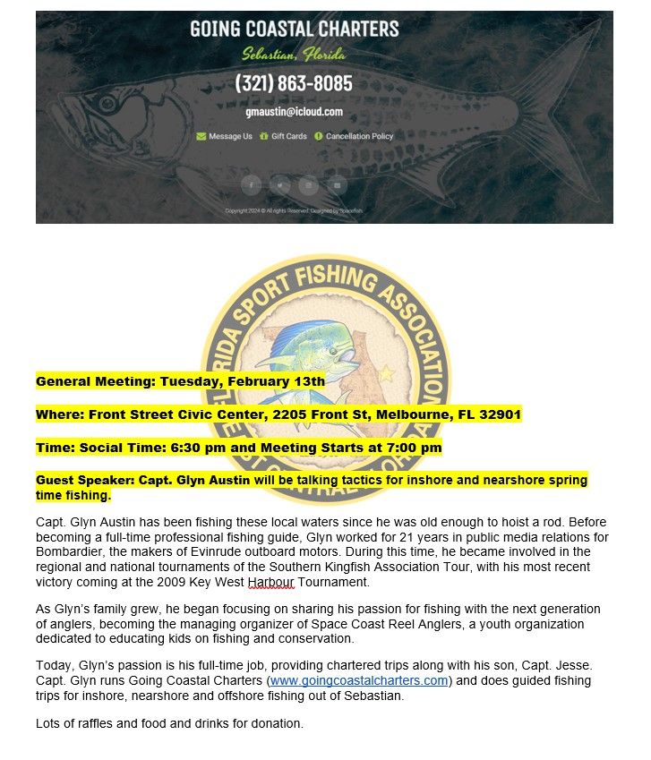 Guest Speaker: Capt. Glyn Austin will be talking tactics for inshore ...