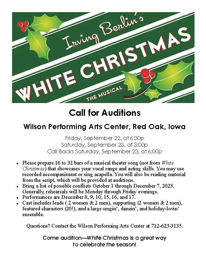 White Christmas Auditions, Wilson Performing Arts Center, Red Oak, 23 ...
