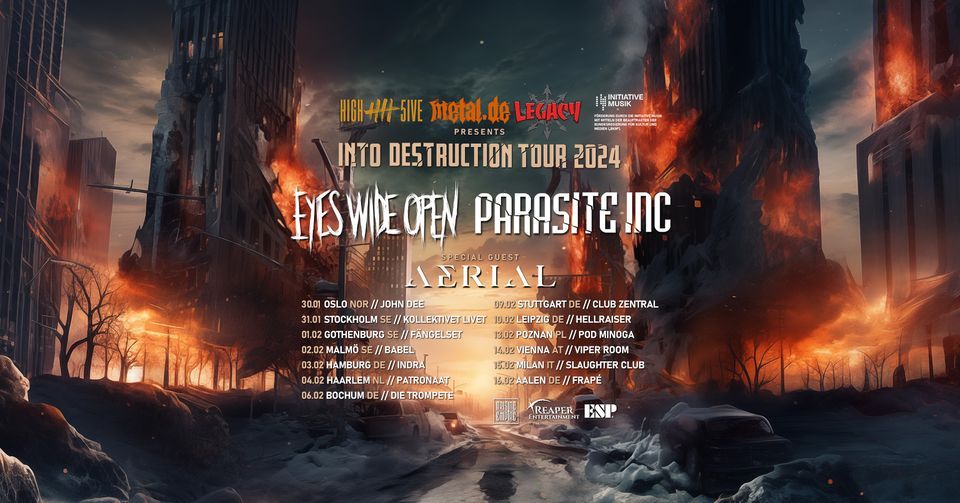 EYES WIDE OPEN (SE) + PARASITE INC. (DE) + AERIAL (NO) - INTO DESTRUCTION TOUR 2024, Babel Malmö ...