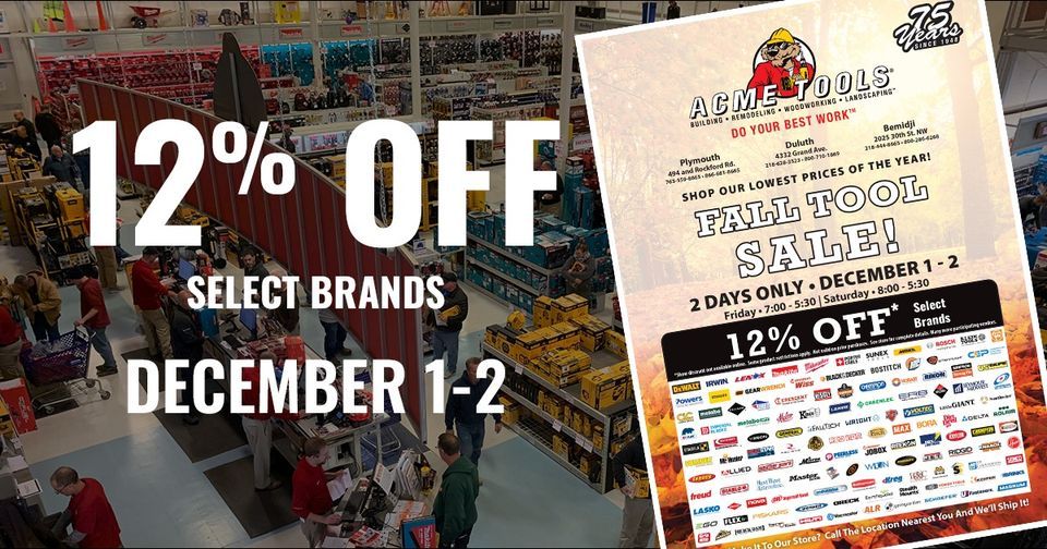 2023 Fall Tool Sale, Acme Tools (Plymouth, MN), 1 December to 2 ...