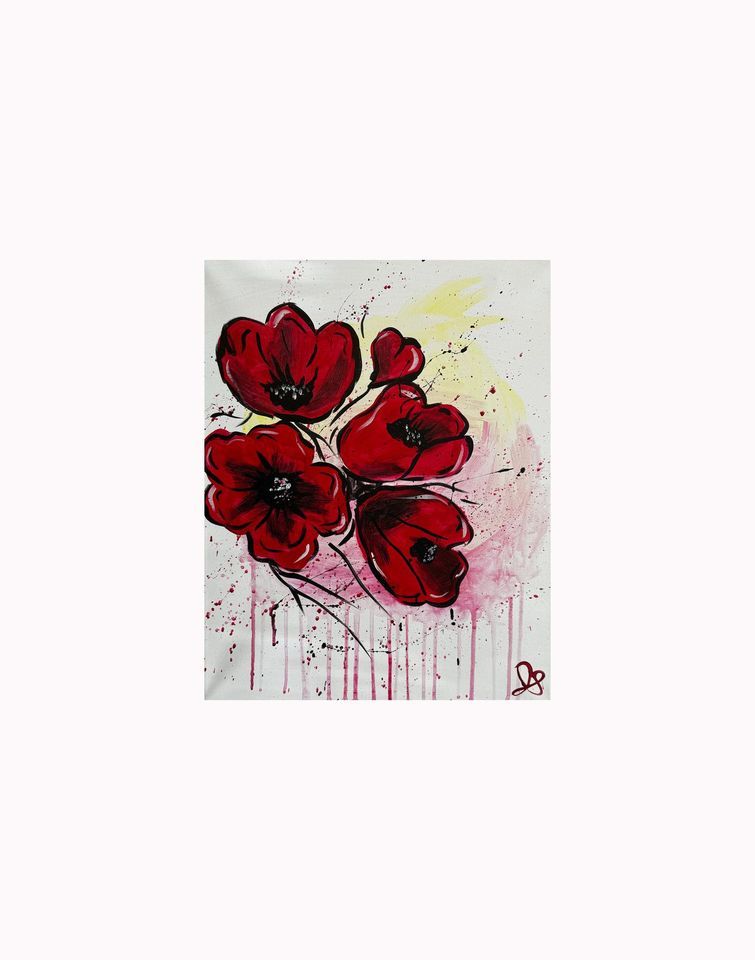 Mimosa Saturday – Abstract Red Blooms at Wine and Canvas Paint and Sip ...