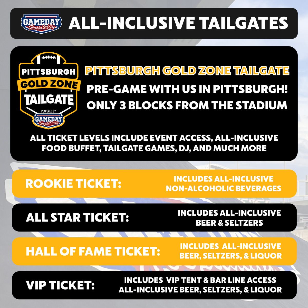 Pittsburgh Gold Zone Tailgate: Kenny Chesney, Gameday Hospitality ...
