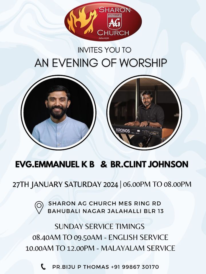 "An Evening of Worship", Sharon Assemblies of God Church, Bangalore, 27 ...