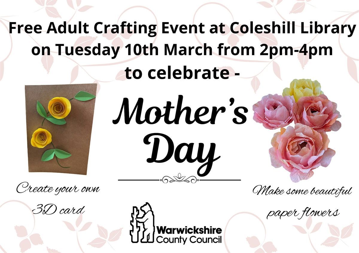 Adult Crafting -FREE Event at Coleshill Library, 10th March at 2pm ...