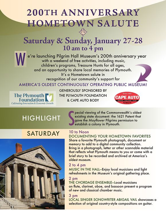 FREE: Pilgrim Hall Museum 200th Anniversary Hometown Salute - Day 1 ...