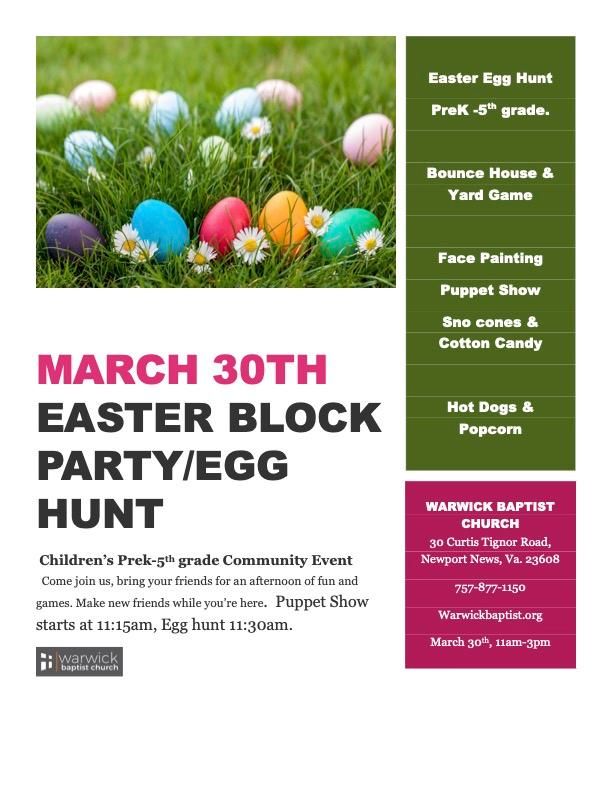 PreK-5th Grade Community Egg Hunt/Block Party , 30 Curtis Tignor Rd ...