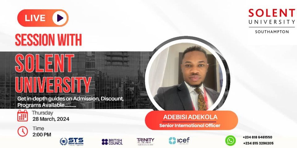 STUDY IN UK | LIVE WITH SOLENT UNIVERSITY, Online event, Lagos, Nigeria ...