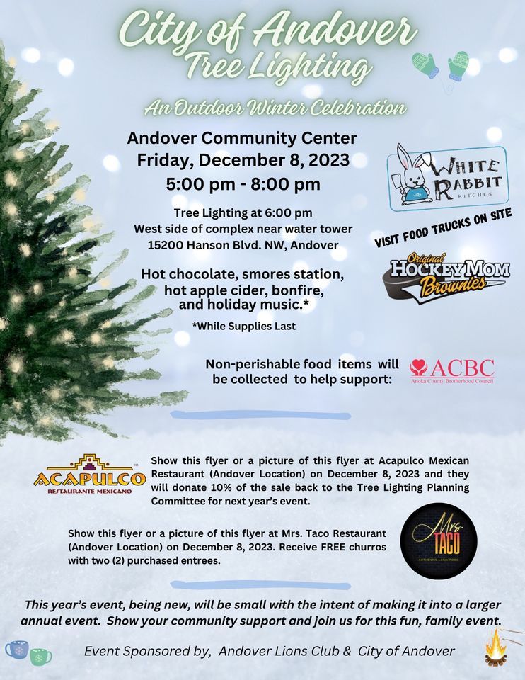 City of Andover Tree Lighting - An Outdoor Winter Celebration, Andover ...