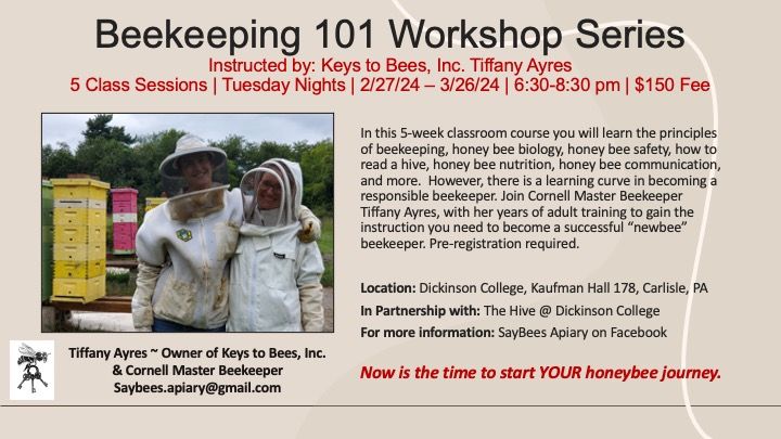 Beekeeping 101 Workshop Series @ Dickinson College Kaufman Hall 178, Dickinson College, Carlisle ...