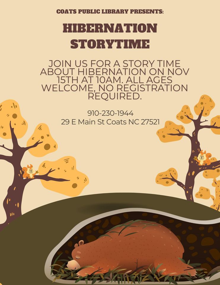 Story Time: Hibernation, Coats Public Library, 15 November 2023 ...