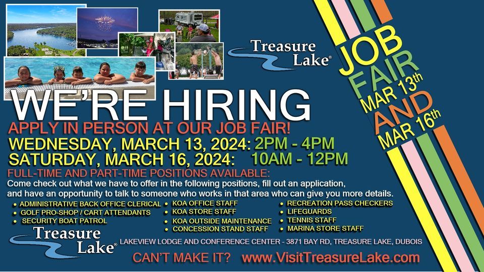 TREASURE LAKE JOB FAIR, Lakeview Lodge & Conference Center, Du Bois, 16 March 2024 | AllEvents