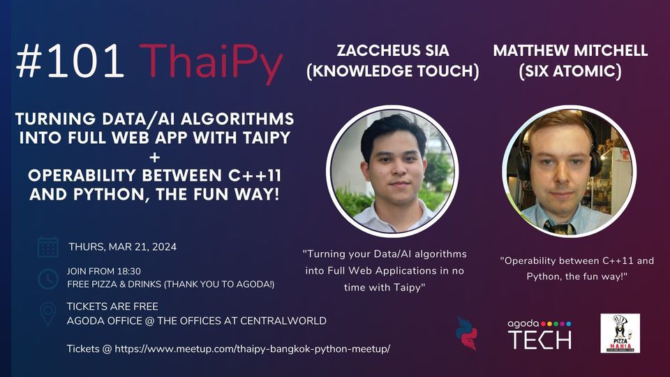 ThaiPy #101: Data/AI algorithms into Web Apps + C++11/Python operability, The Offices at Central ...