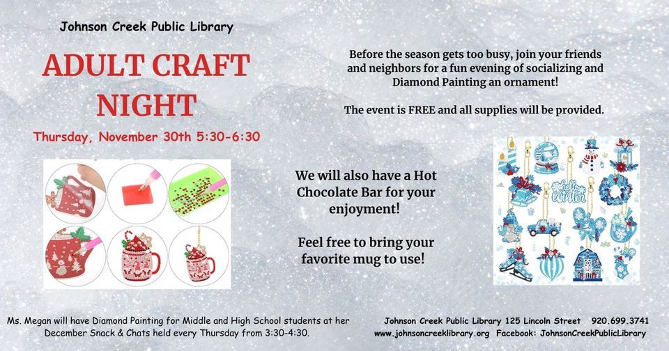 Adult Craft Night, Johnson Creek Public Library, 30 November 2023 | AllEvents.in
