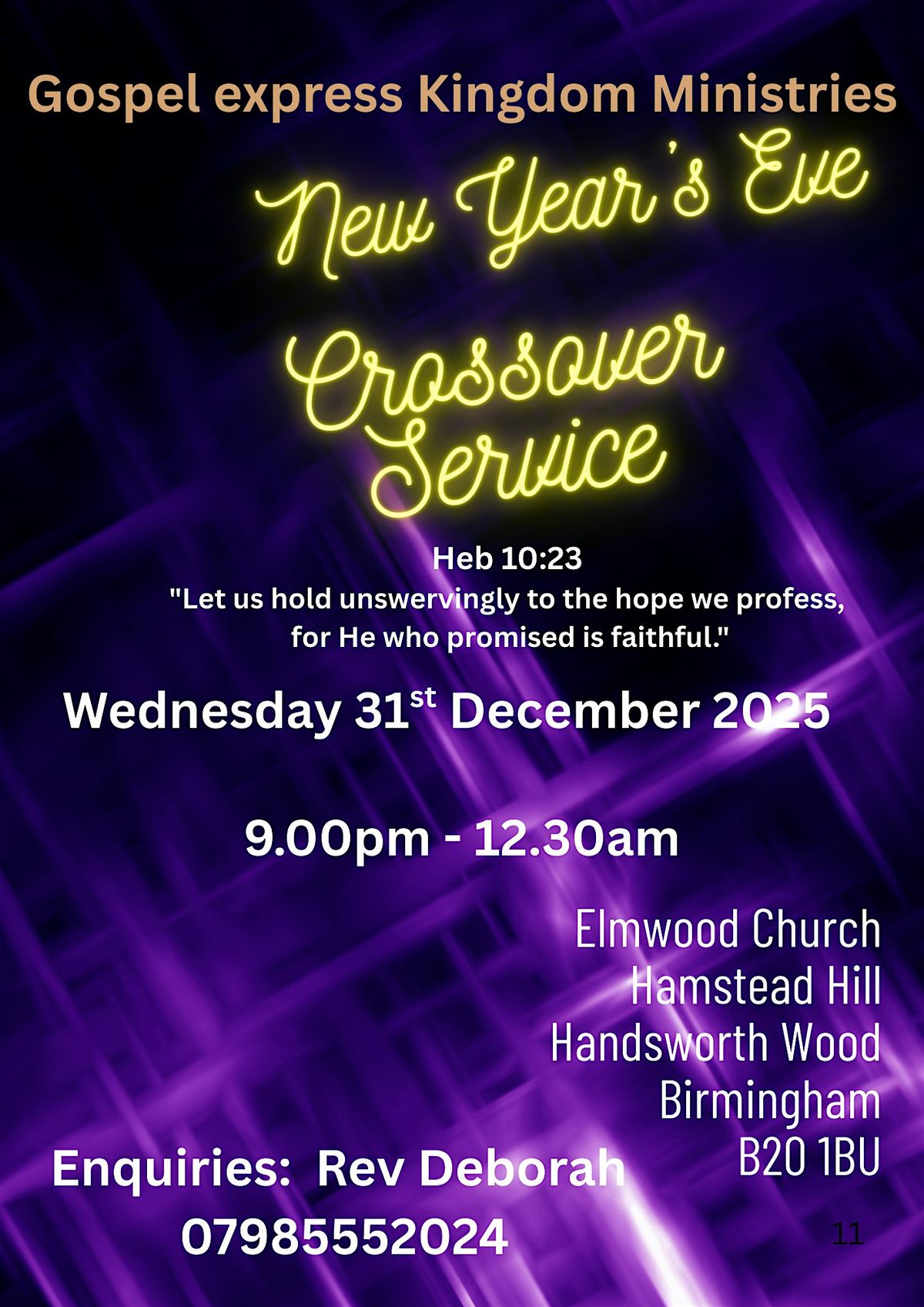 Gospel Express Crossover/New Years Eve Service, Elmwood URC Church, Handsworth Wood, 31 December ...