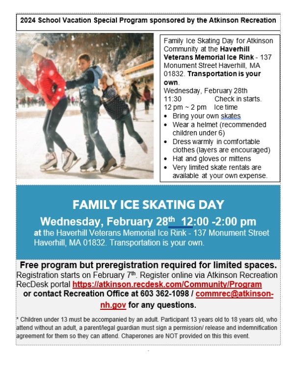 Community Ice Skating Day, Haverhill Veterans Memorial Ice Rink ...