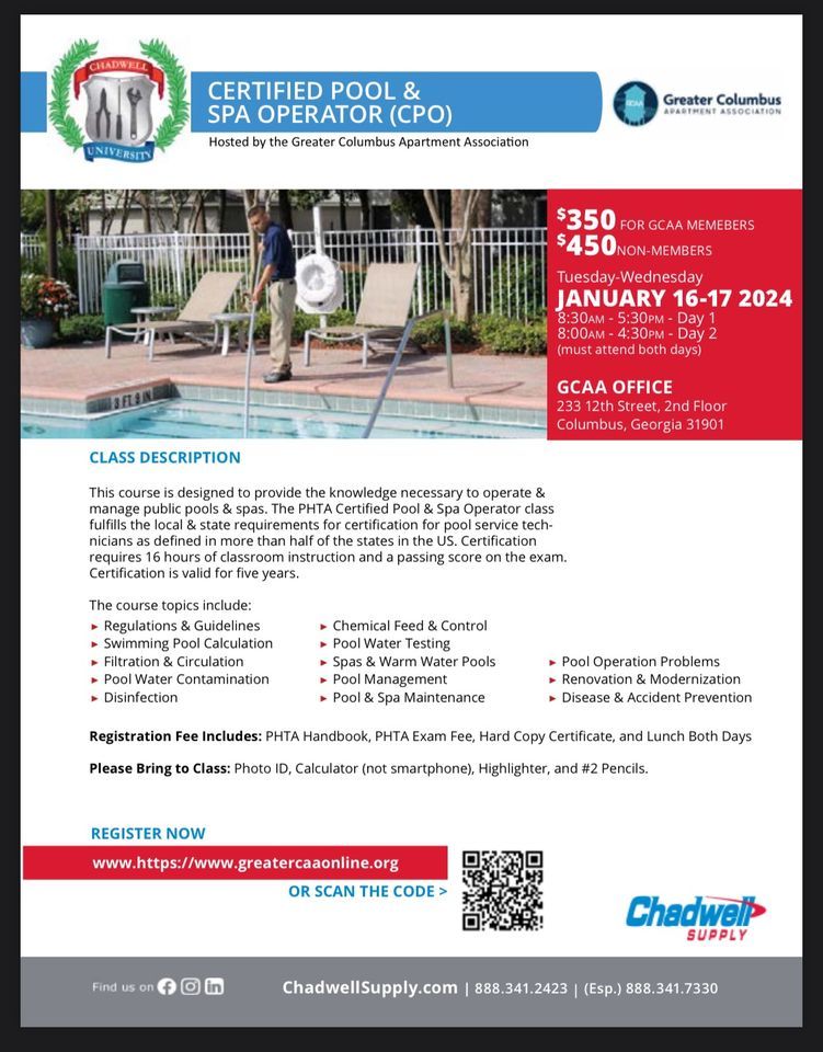 Certified Pool & Spa Operator Course, Greater Columbus Apartment ...