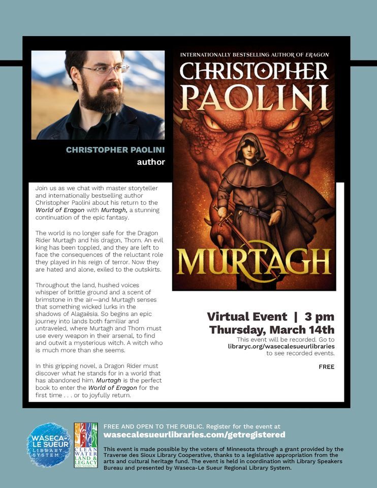 Virtual Author Event: Christopher Paolini, Online event, Waseca ...