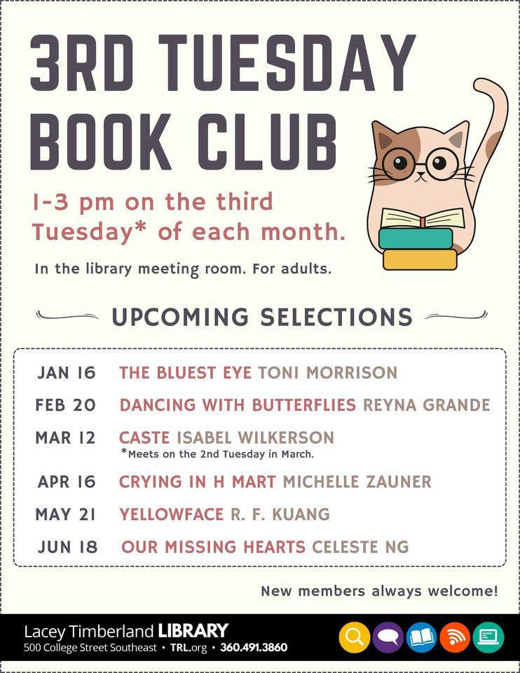 3rd Tuesday Book Club, Lacey Timberland Library, 16 January 2024 ...