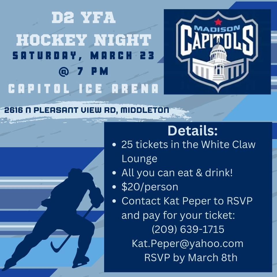 District 2 YFA Hockey Night, Capitol Ice Arena, Middleton, 23 March ...