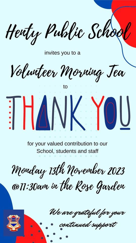 Volunteer Morning Tea, Henty Public School, Gateway Island, November 13 ...