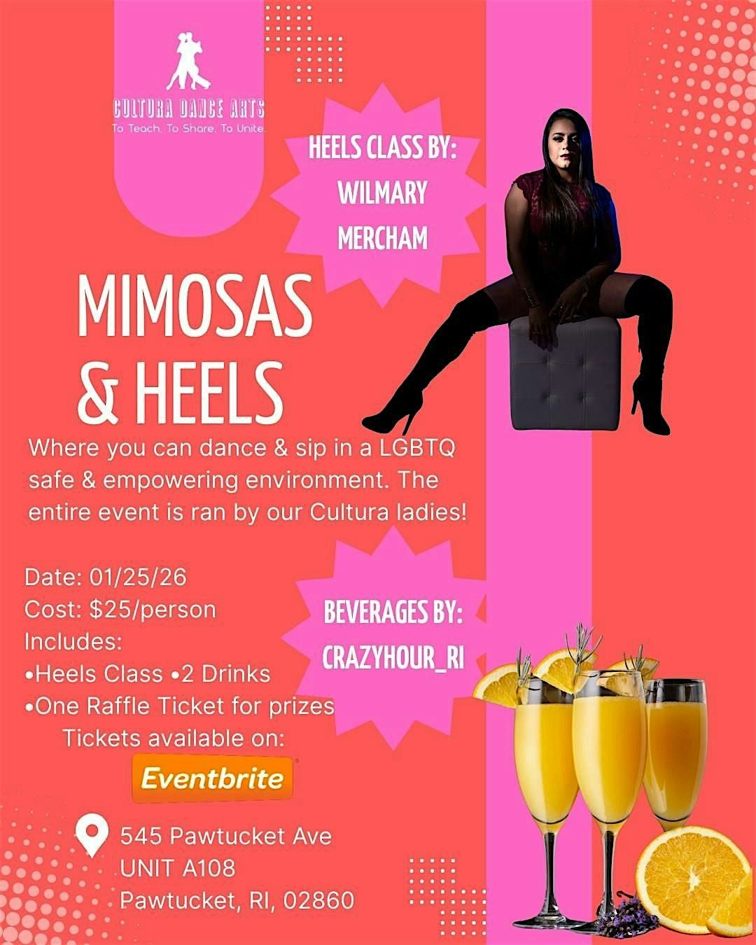 MIMOSAS & HEELS, Cultura Dance Arts, Pawtucket, 25 January 2026 | AllEvents