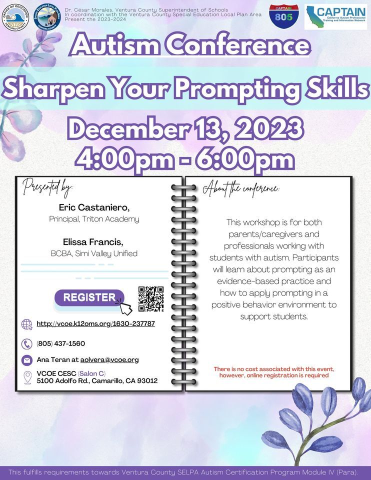 Autism Conference: Sharpen Your Prompting Skills, 5100 Adolfo Rd ... Autism Conference: Sharpen Your Prompting Skills, 5100 Adolfo Rd ...