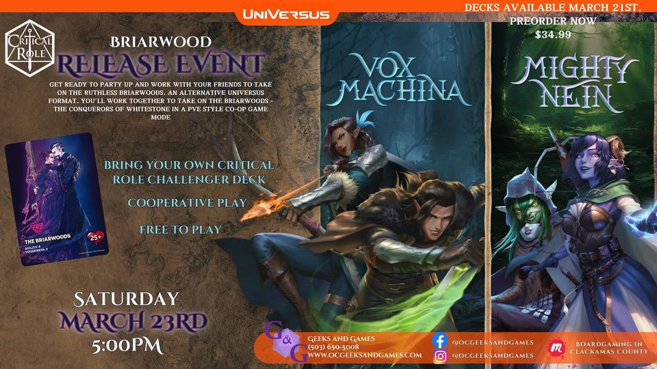 Universus Critical Role Release Event, Geeks and Games, Oregon City, 23 ...