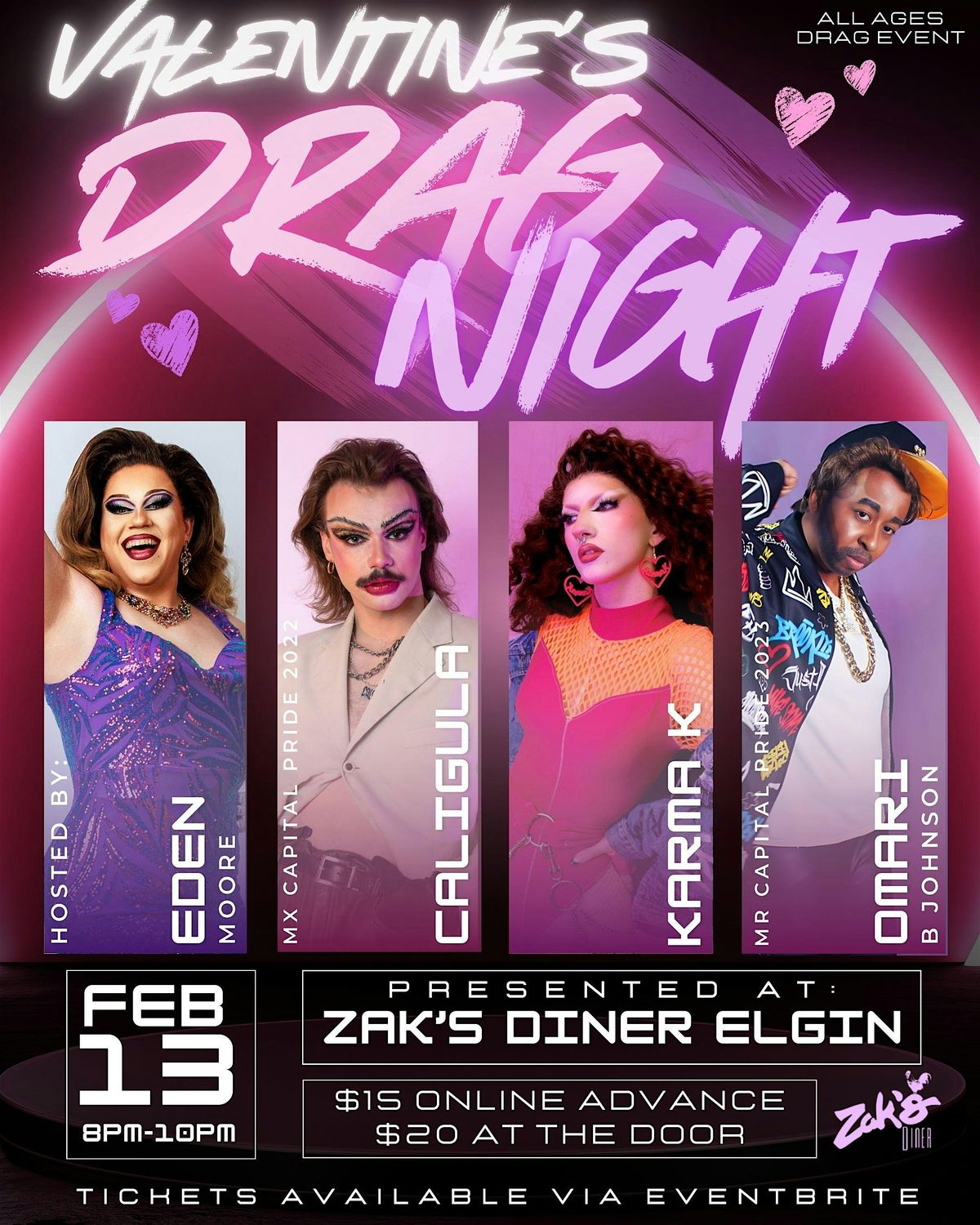 Valentines Drag Night! (Presented at: Zaks Diner Elgin), Zak's Diner ...
