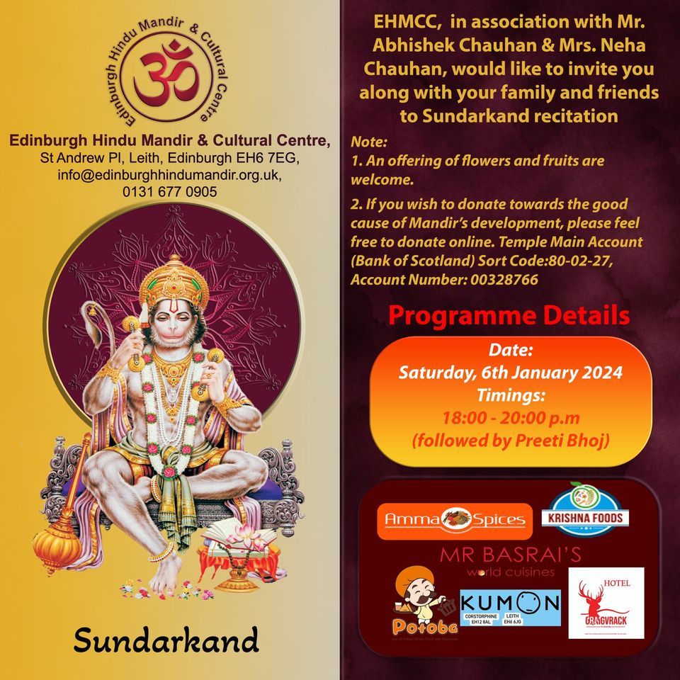 Shree Sunderkand Path , Edinburgh Hindu Mandir And Cultural Centre, 6 ...