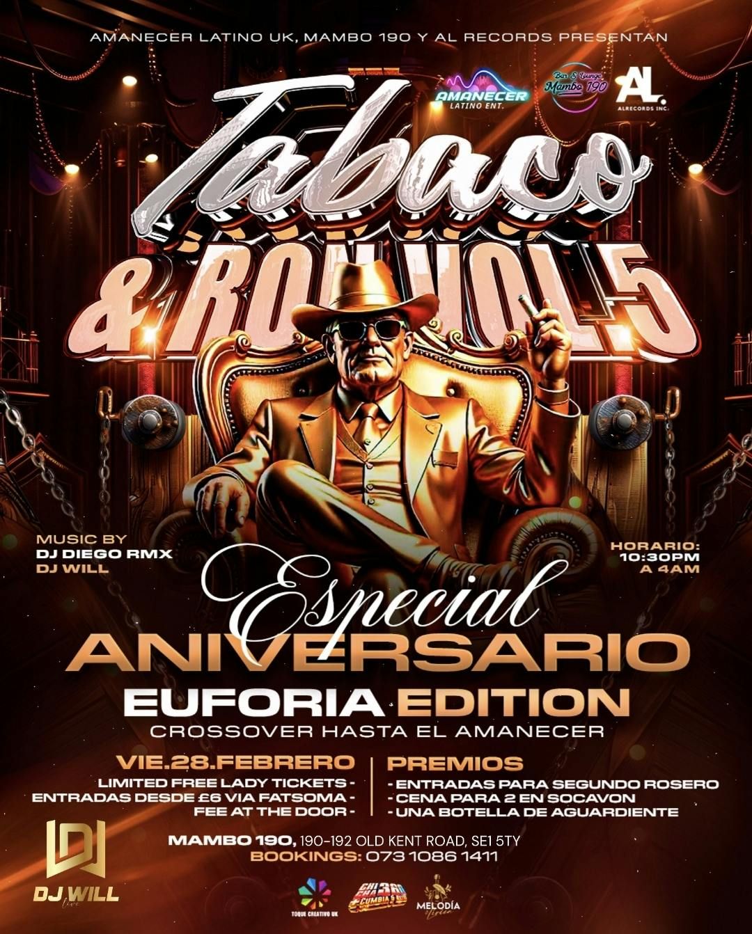 ANIVERSARIO TABACO&RON , Mambo 190, London, 28 February to 1 March | AllEvents