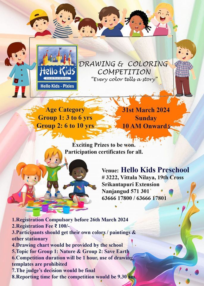 Kids Drawing & Coloring Competition , Hello Kids Preschool, Nanjangud ...