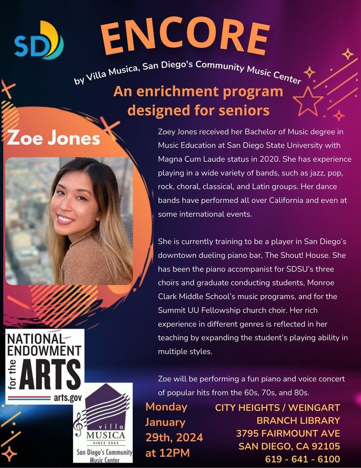 ENCORE!, City Heights Library, San Diego, January 29 2024 | AllEvents.in