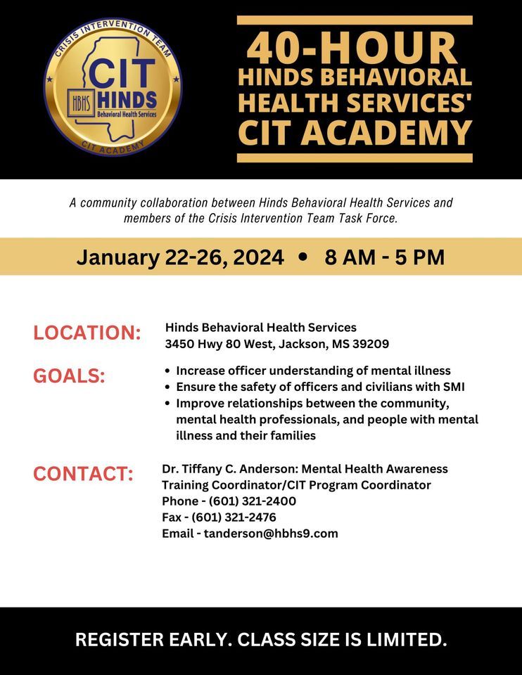 CIT Academy 40-Hour Law Enforcement Training, Hinds Behavioral Health ...