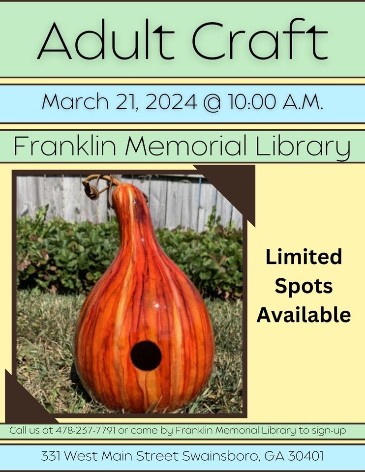 Adult Craft, Franklin Memorial Library, 21 March 2024 | AllEvents