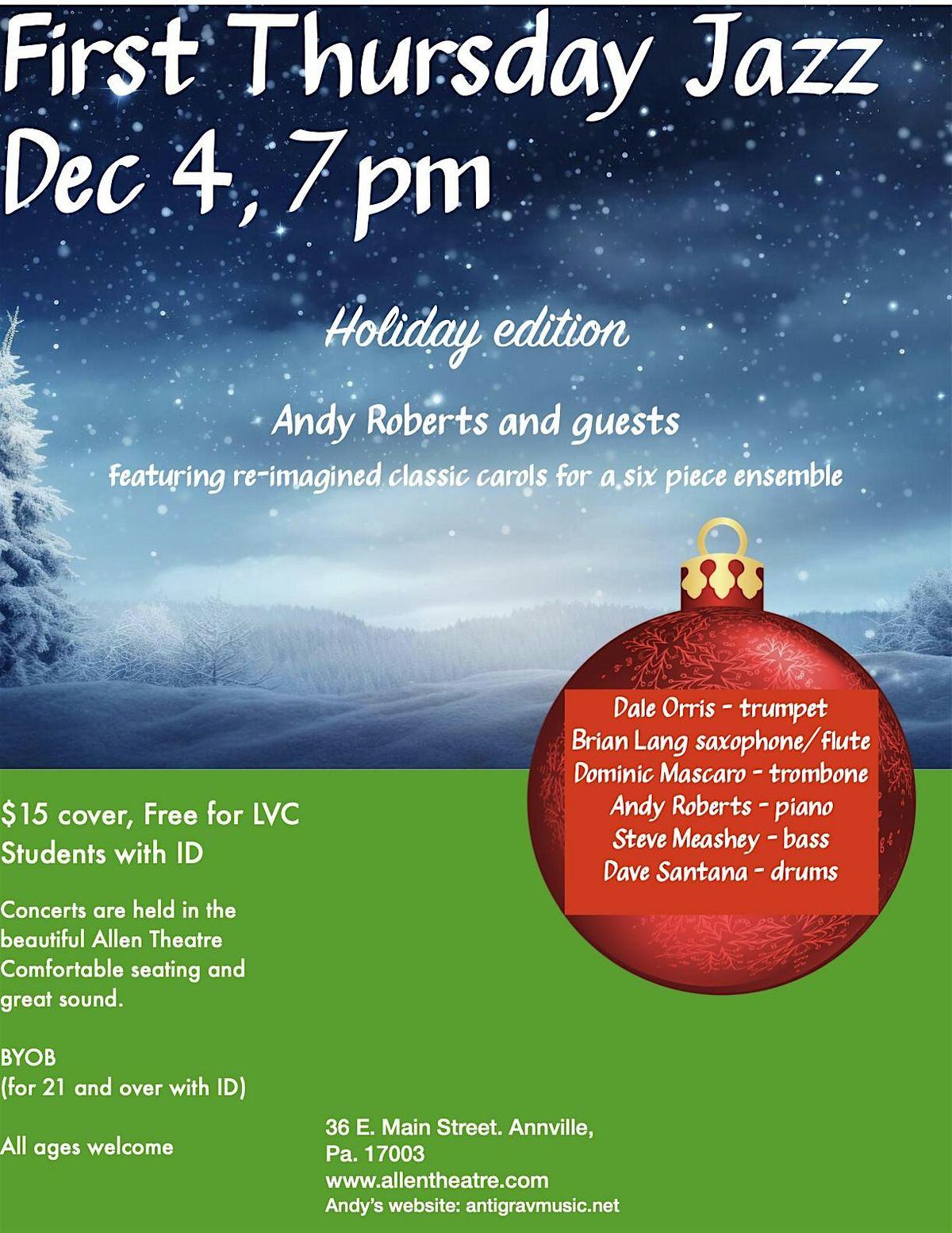 First Thursday Jazz - Holiday Edition!, Allen Theatre, Annville, 4 ...