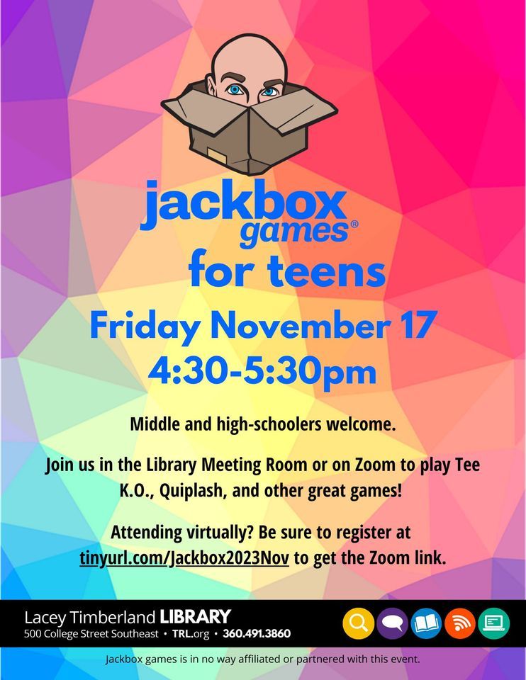 Jackbox Games for Teens, Lacey Timberland Library, 17 November 2023 ...