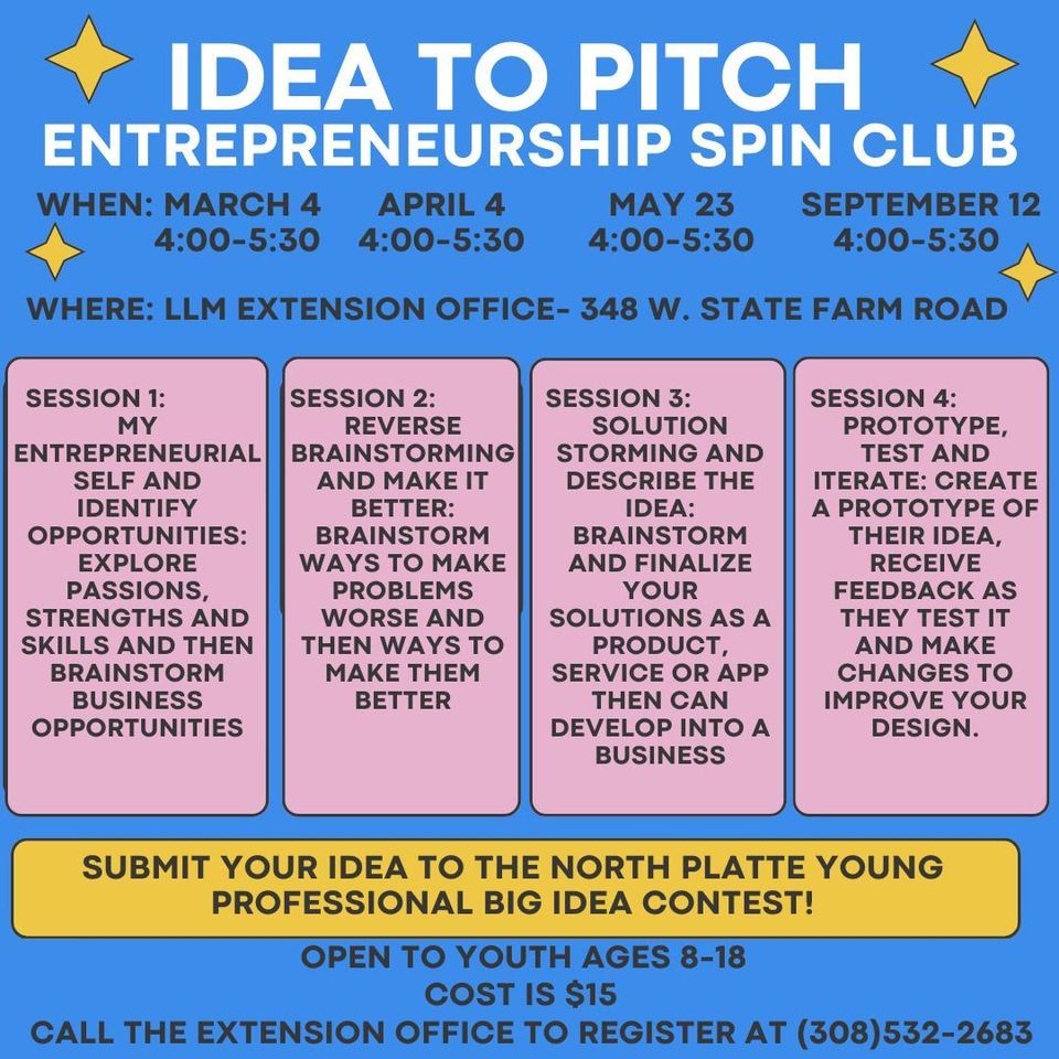 Idea to Pitch Entrepreneurship SPIN club, 348 W State Farm Rd, North ...