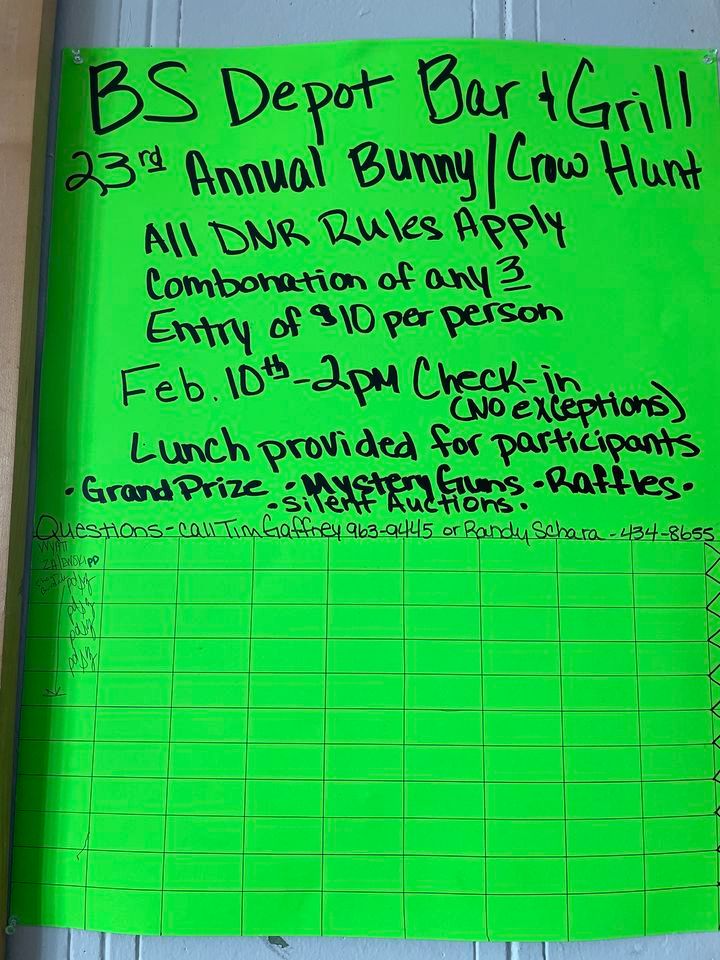 23rd annual Bunny/Crow hunt, BS DEPOT LLC, North Freedom, February 10 ...