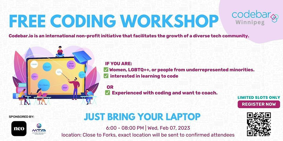 Codebar.io: 5th Free Coding Workshop, TBA,Winnipeg,R2H 3J2,CA, February 7 2024 | AllEvents.in