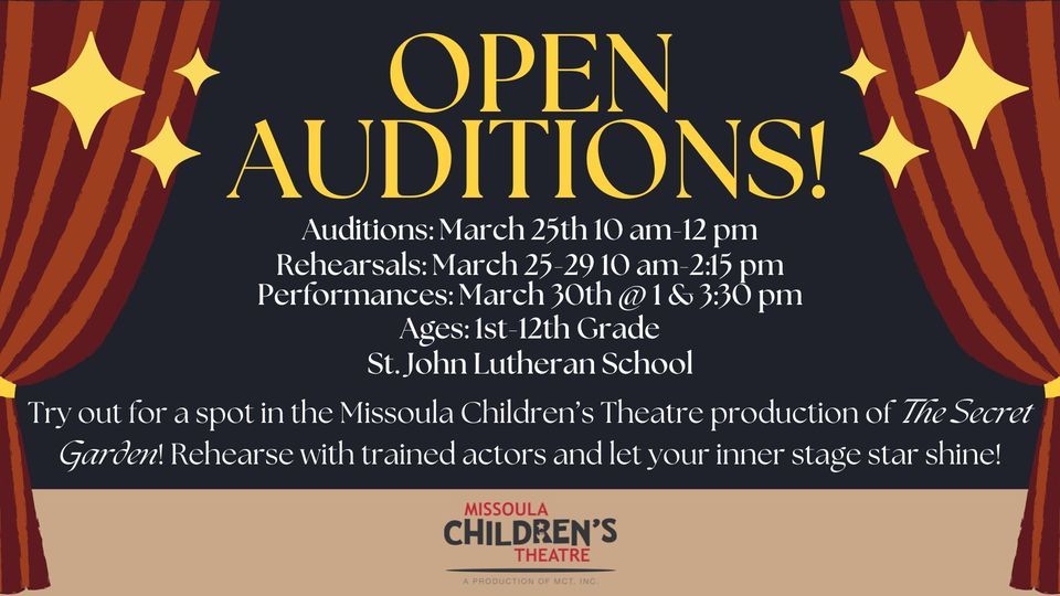 The Garden of Eden Auditions: Spring Break Theater Camp, St John ...