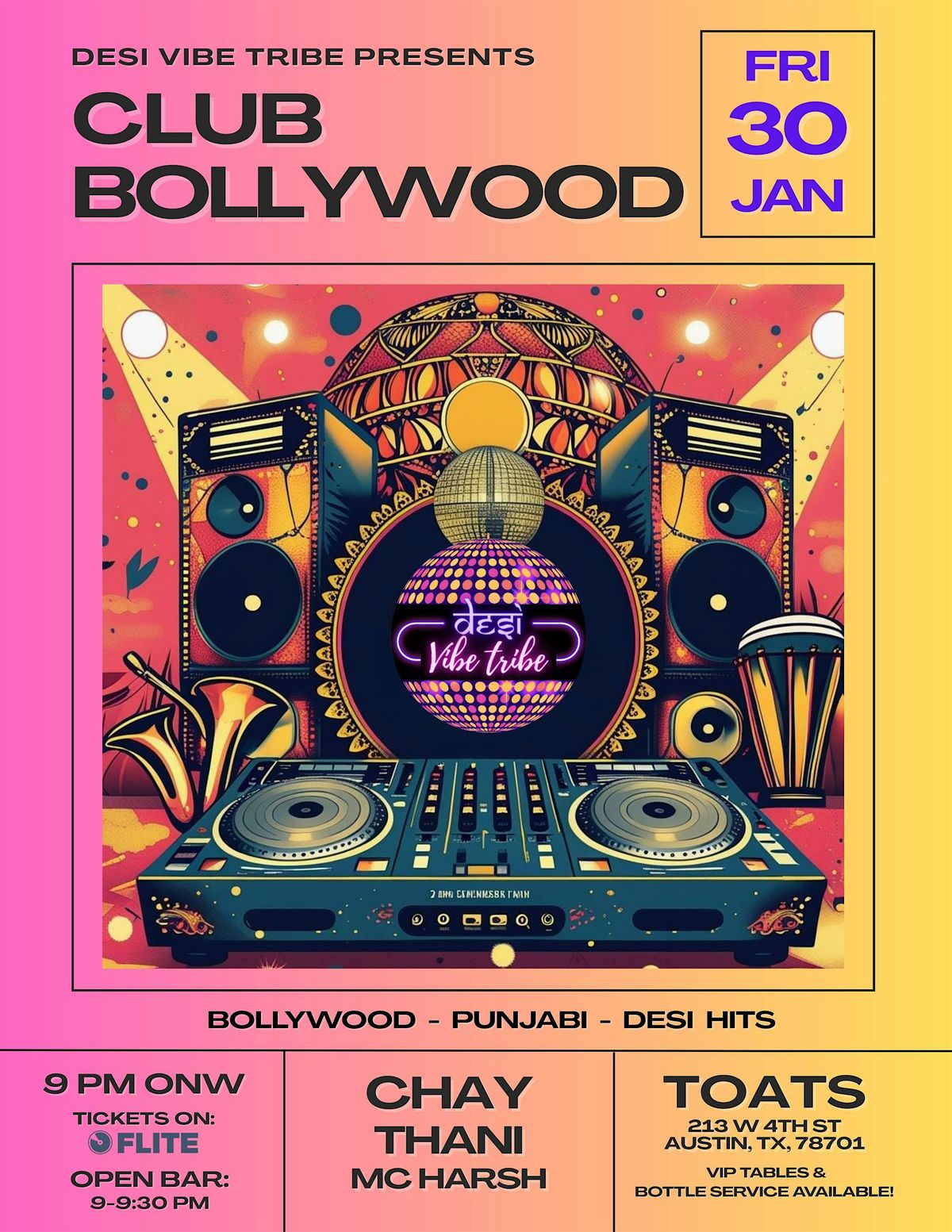 Club Bollywood - Jan 24th - TOATS - Austin, TOATS ATX, Austin, 24 ...