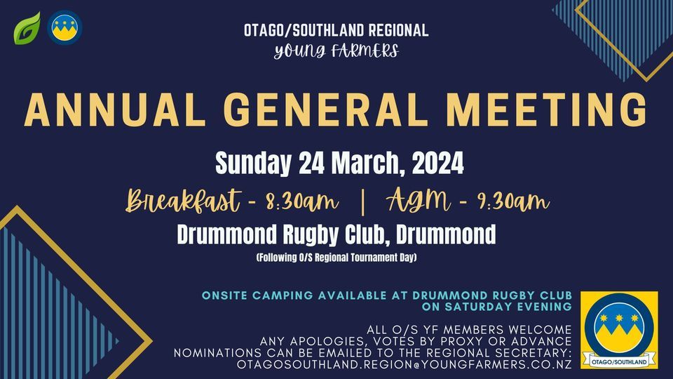 Otago/Southland Regional AGM, Drummond Rugby Club, Winton, 24 March 2024 | AllEvents.in