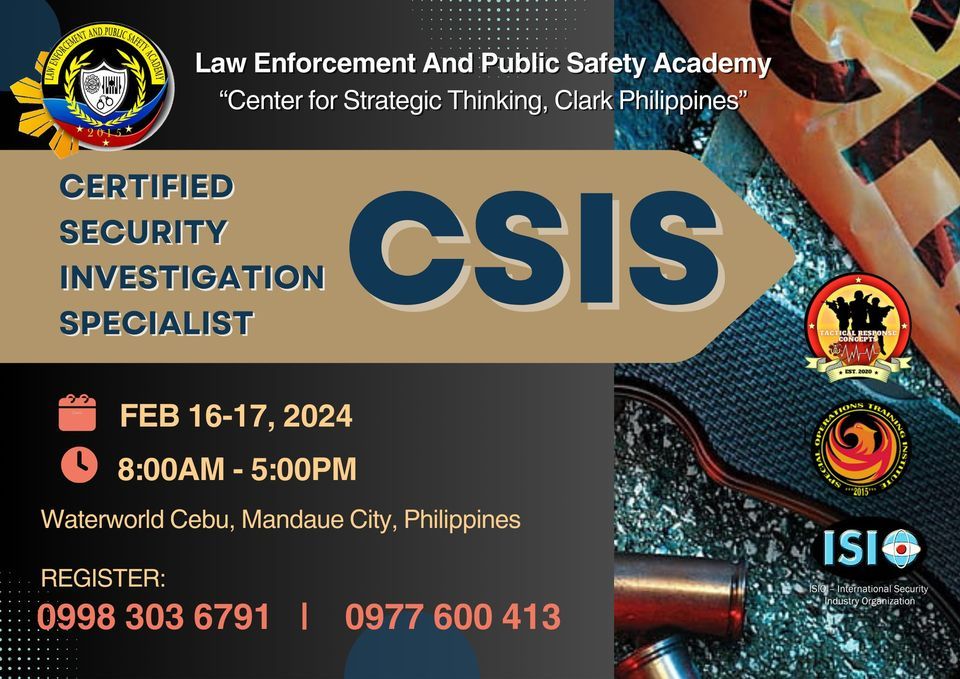 Certified Security Investigation Specialist, CSIS, WaterWorld Cebu ...