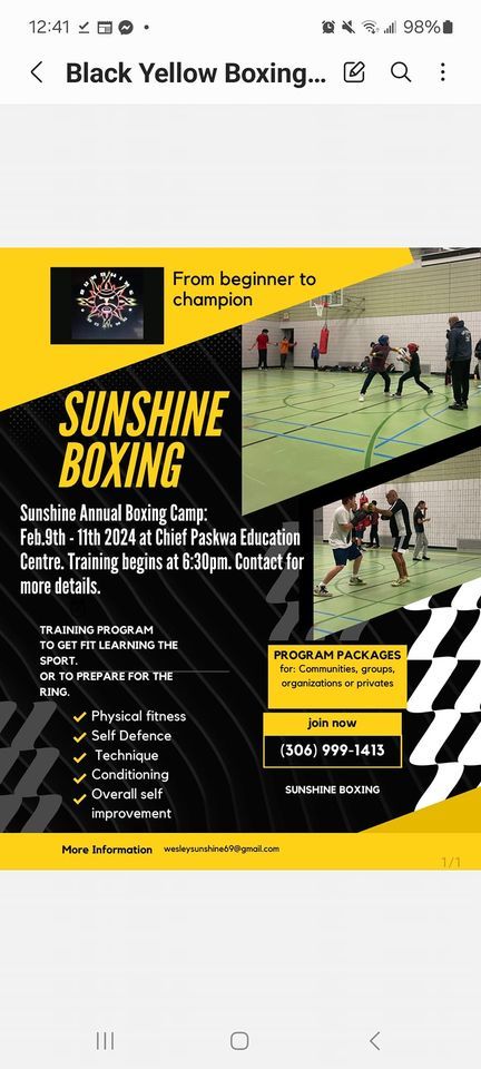 Sunshine Boxing camp, Chief Paskwa Education Centre, Fort Qu'appelle, 9 ...