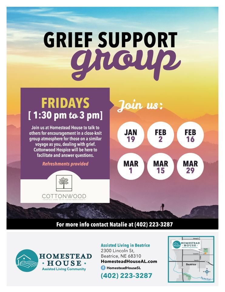 Grief Support Group meetings, Homestead House, Beatrice, 2 February ...