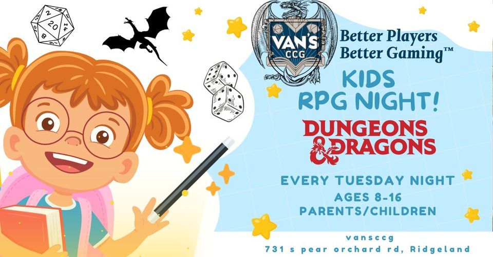 Kids RPG Night!, Van's CCG - Comics, Cards & Games, Jackson, 5 December ...