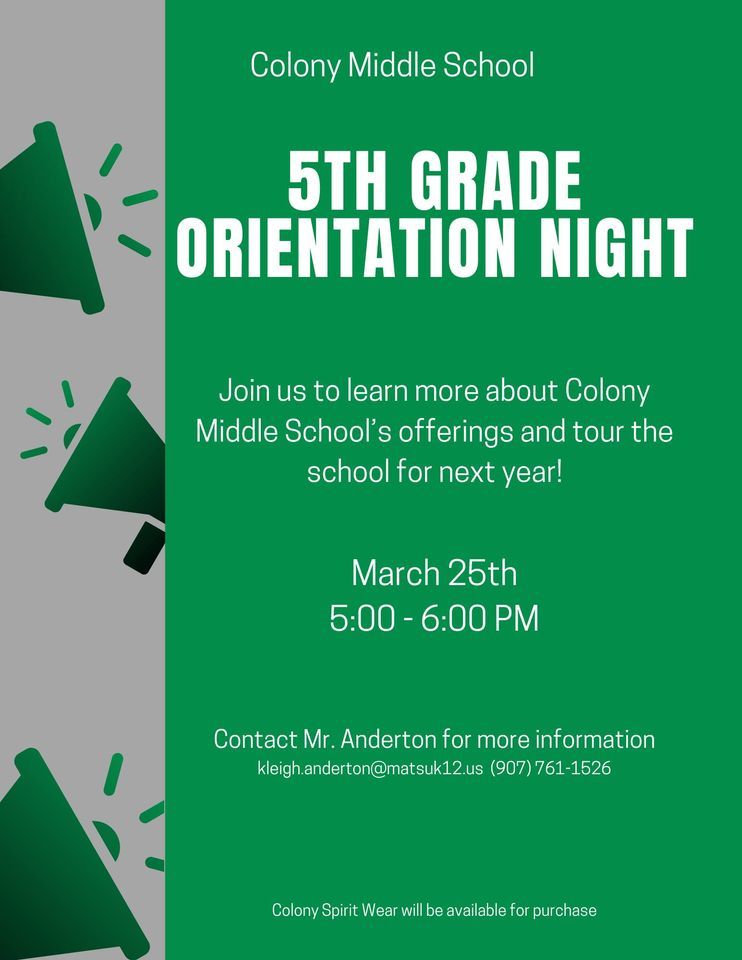 5th Grade Orientation Night, 9250 E Bogard Road, 99645, Palmer, March ...